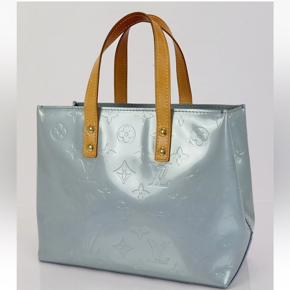 Louis Vuitton | Bags | Louis Vuitton Glossy Light Blue Tote With Tan ...